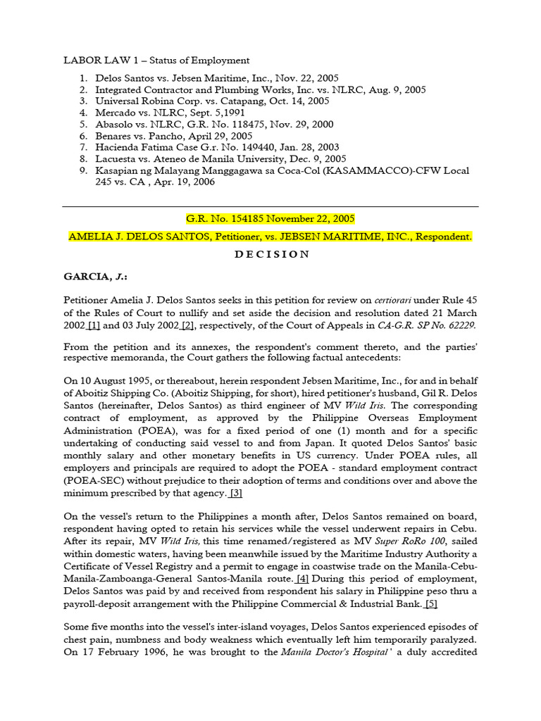 Status of Employment Cases - Full Text | PDF | Employment | Labour Law