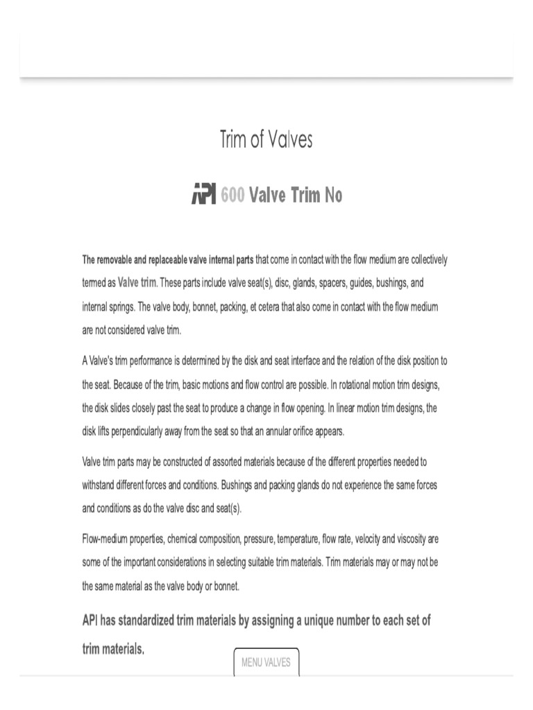 Trim Numbers of Valves - API 600 | PDF