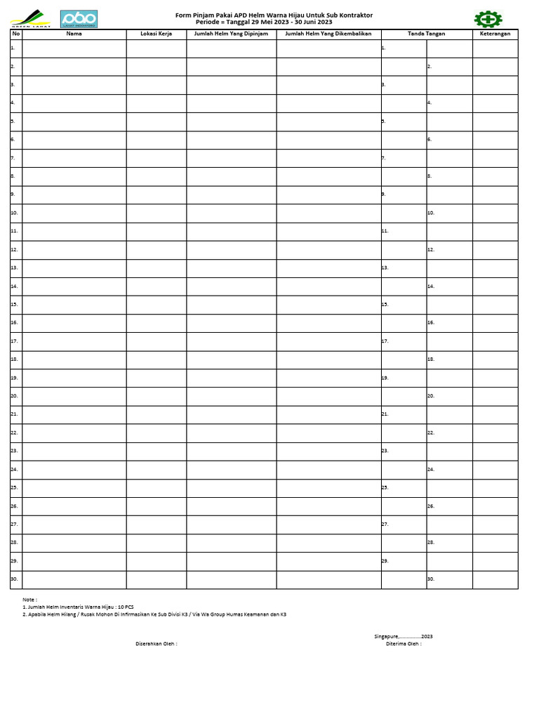 Form Pinjam Pakai Helm | PDF