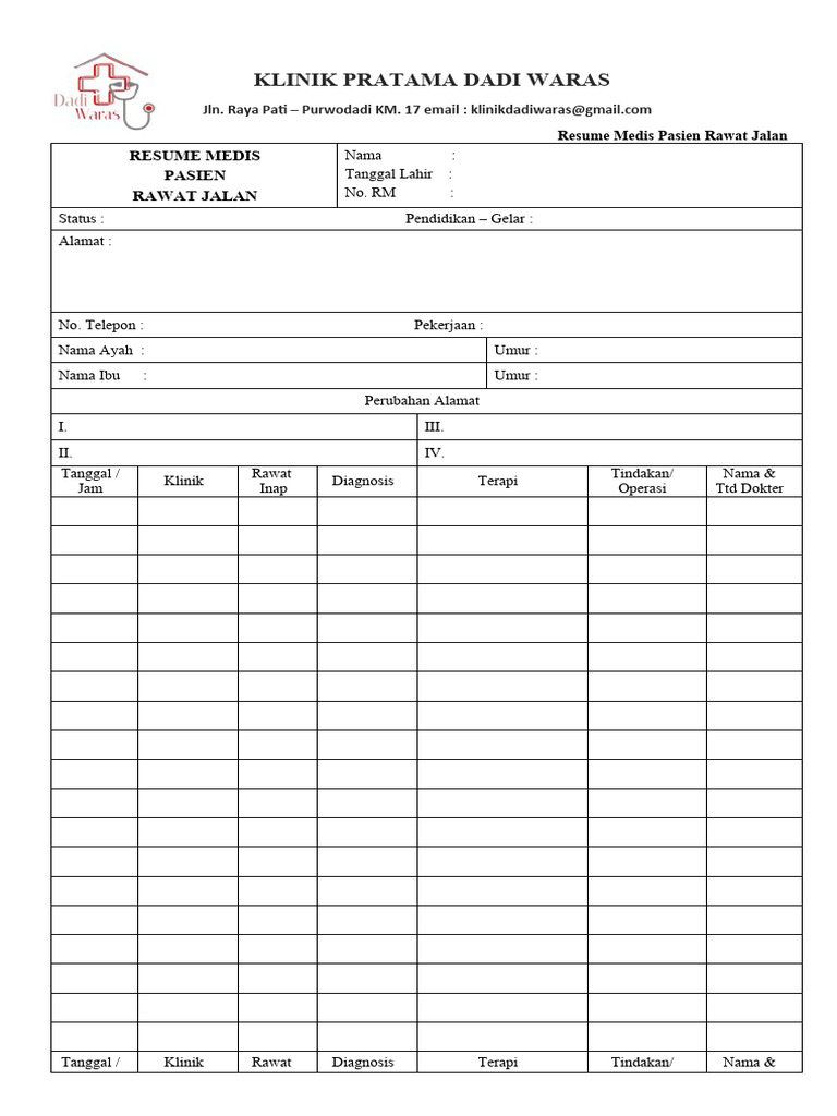 Resume Medis Pasien Rawat Jalan Pdf