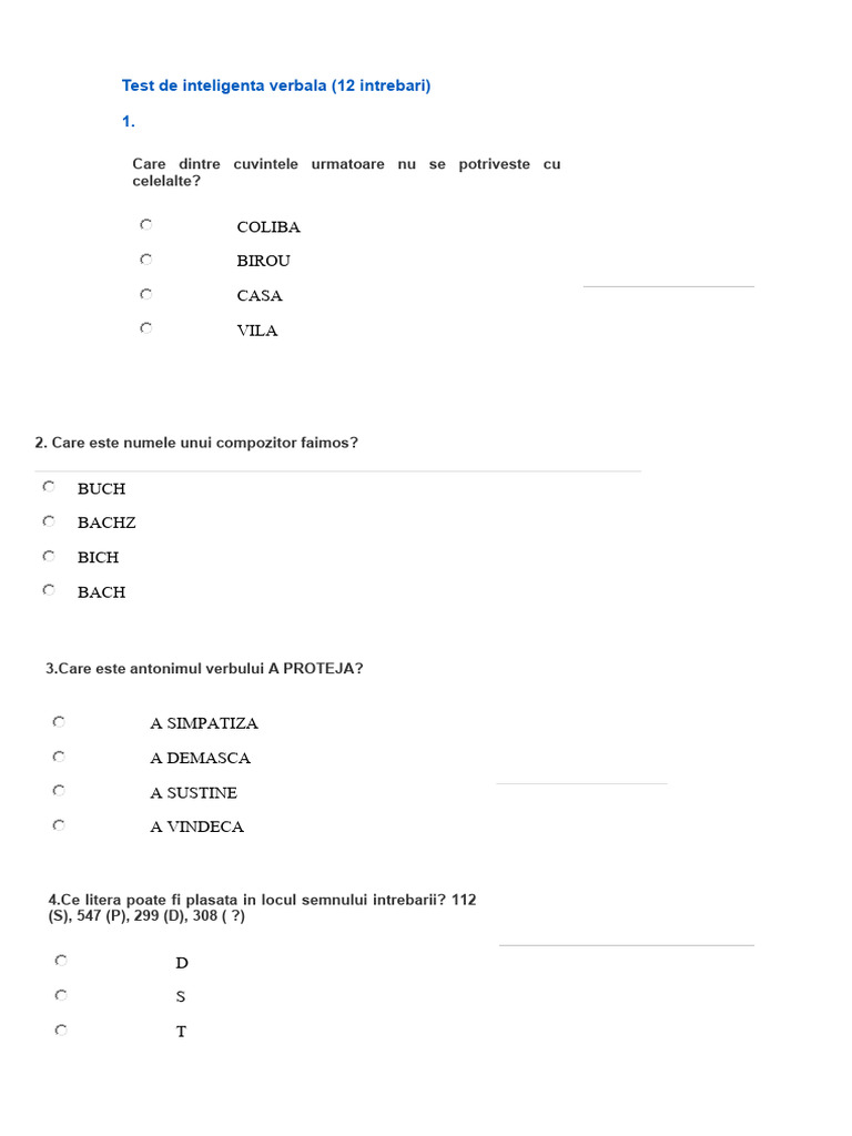 Test de Inteligenta Verbala | PDF