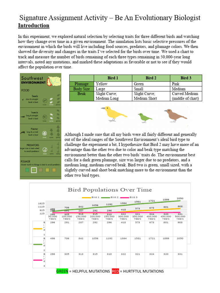 Signature Assignment Activity - Be An Evolutionary Biologist | PDF ...
