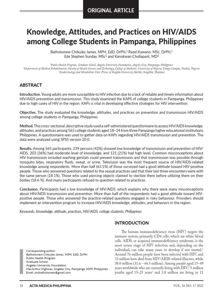 HIV/AIDS Knowledge Among College Students | PDF | Hiv/Aids | Sexually ...