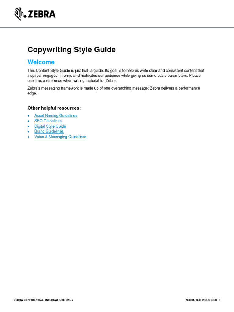Zebra Guide Copywrighting Style Guide en Us | PDF