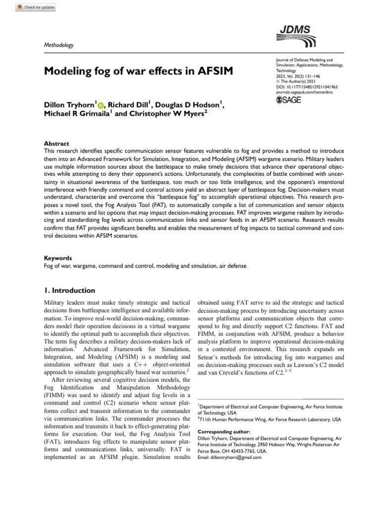 Tryhorn 等 - 2023 - Modeling fog of war effects in AFSIM | Download Free PDF | Simulation ...