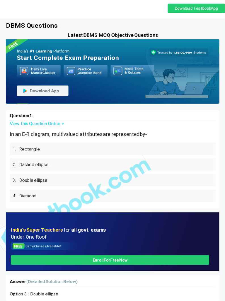MCQ On Dbms 5eea6a0939140f30f369da74 | PDF
