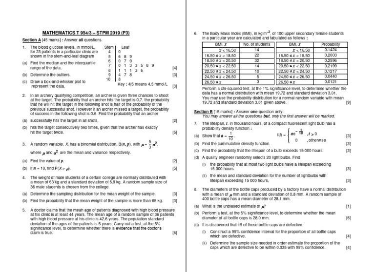 STPM 2019-3-Actual | PDF | Standard Deviation | Sample Size Determination
