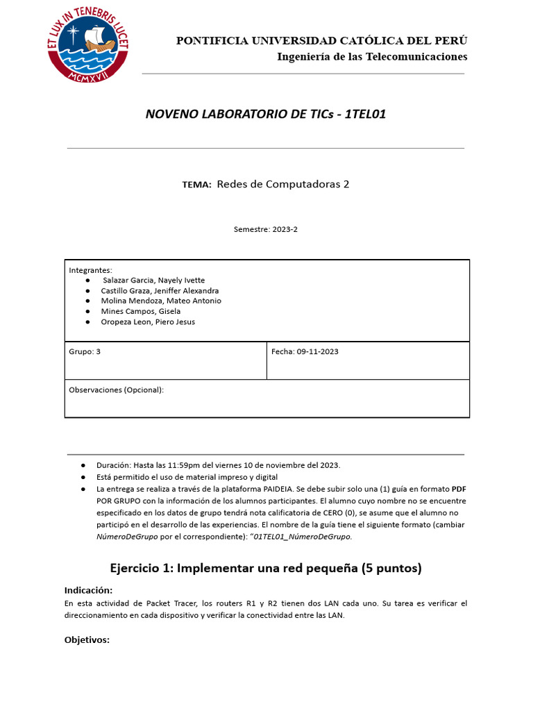 1tel01 Grupo3 | PDF | Red de computadoras | Redes