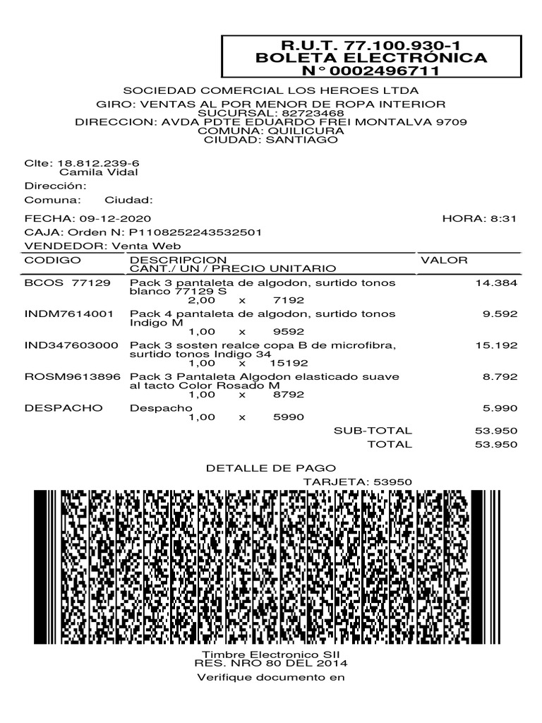 Boleta: Compra de Ropa Interior | PDF
