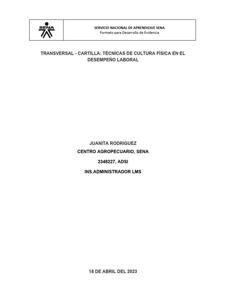 AP07 AA8 EV04 Cartilla Tecnicas Cultura Fisica | PDF AP07 AA8 EV04 Cartilla Tecnicas Cultura Fisica | PDF