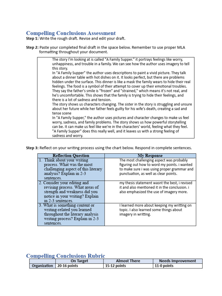 Compelling Conclusions Assess Rubric 2 | PDF | Essays | Paragraph
