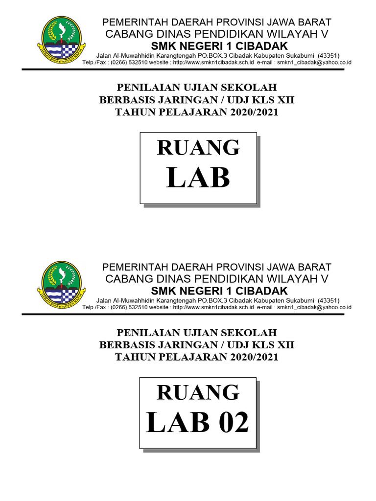 Label Ruang Ujian ANBK SMK Cibadak | PDF