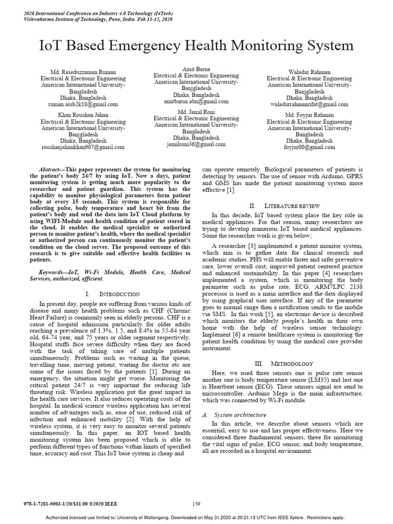 Emergency Health Monitoring System | PDF | Monitoring (Medicine ...