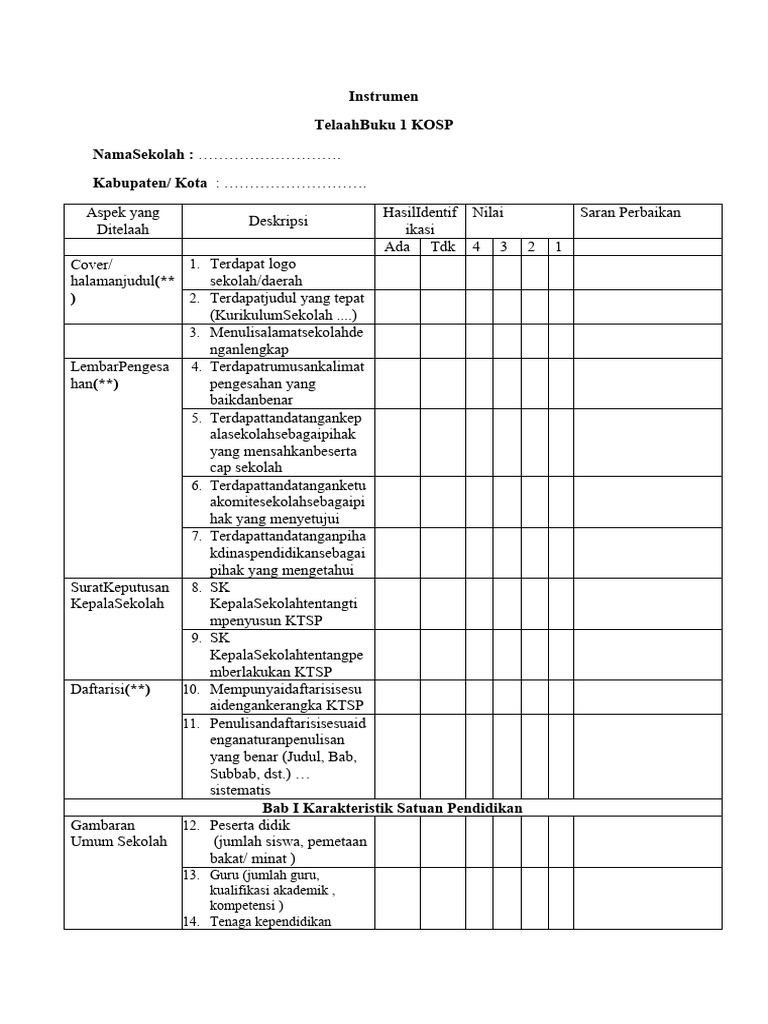 INSTRUMEN TELAAH KOSP 2021 Edit | PDF | Karier & Perkembangan | Komputer