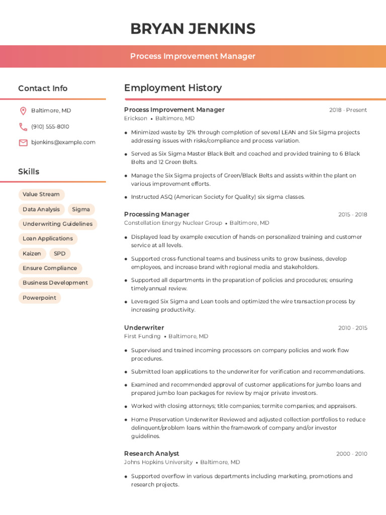 Process Improvement Manager Resume 2 | PDF | Six Sigma | Underwriting Process Improvement Manager Resume 2 | PDF | Six Sigma | Underwriting