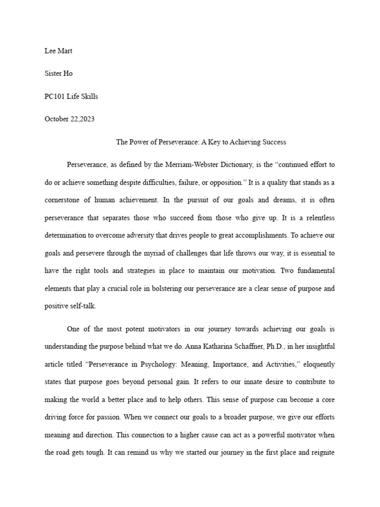 PC101 Life Skills Application Activity Informative Essay | PDF