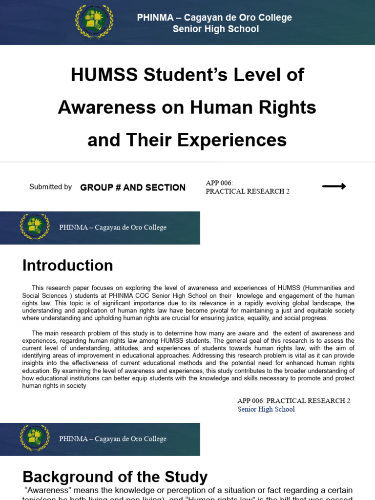 HUMSS Student's Level of Awareness On Human Rights and Their ...
