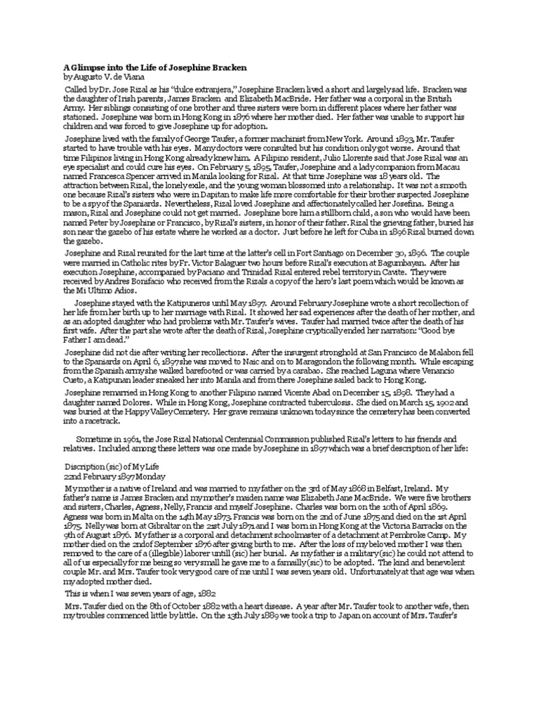 A Glimpse into the Tragic Life of Josephine Bracken de Rizal: From ...