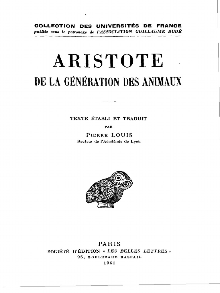 (Aristote) de La G?n?ration Des Animaux | PDF | Aristote | Mâle