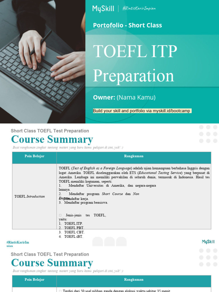 Short - Class - Portfolio - TOEFL - ITP - Preparation (Ali S.Z) | PDF | Karier & Perkembangan