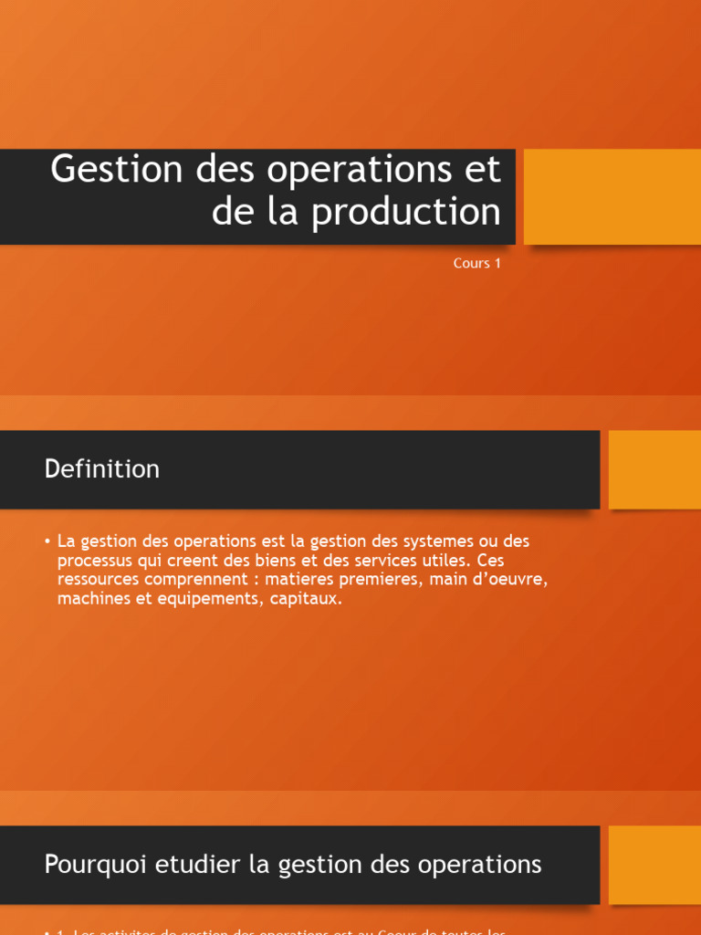 Gestion Des Operations Et de La Production Cours 1 | PDF ...