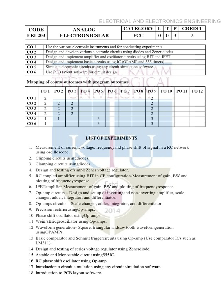 EEL203-Analog Electronics Lab | PDF | Operational Amplifier | Electronics