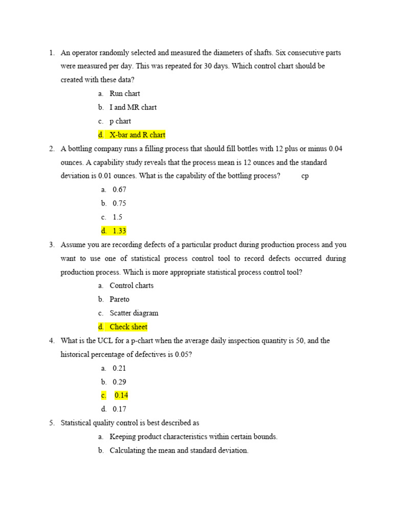 SQC Model Exam | PDF | Engineering Tolerance | Business Process