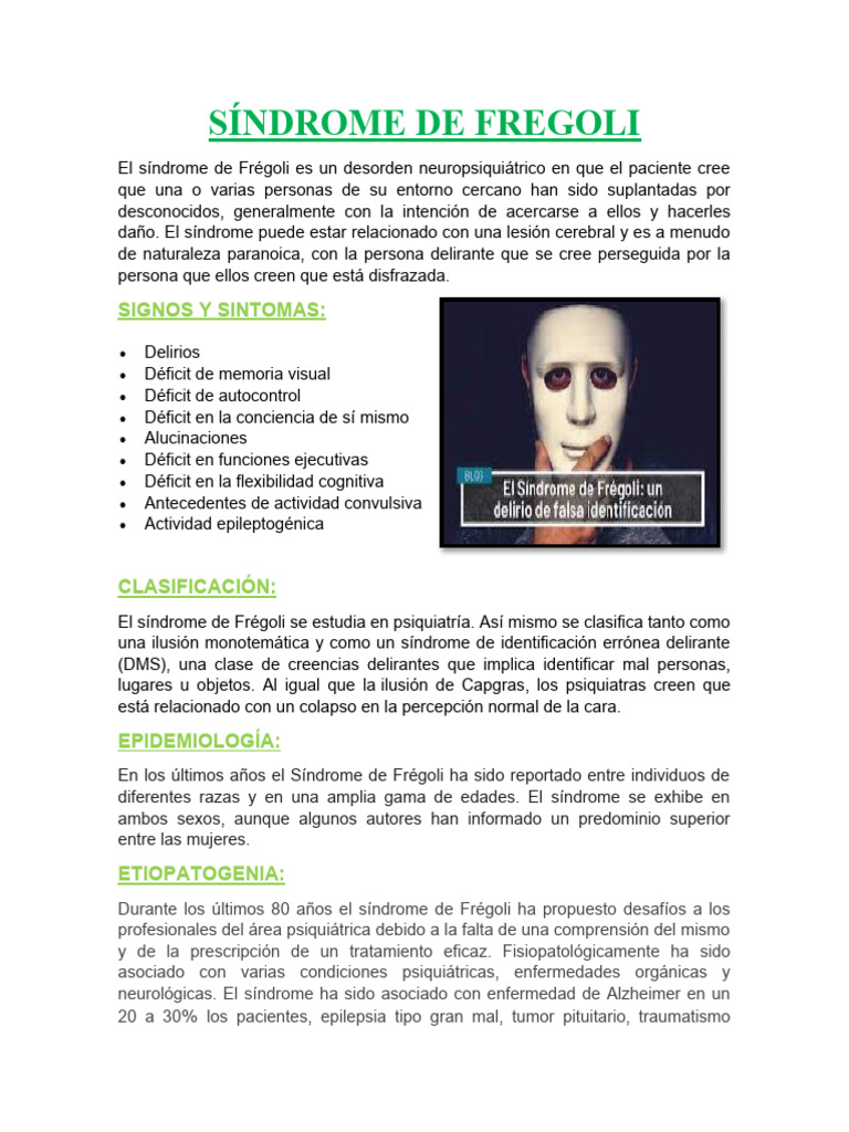 SÍNDROME DE FREGOLI | PDF | Medicina CLINICA | Epidemiología