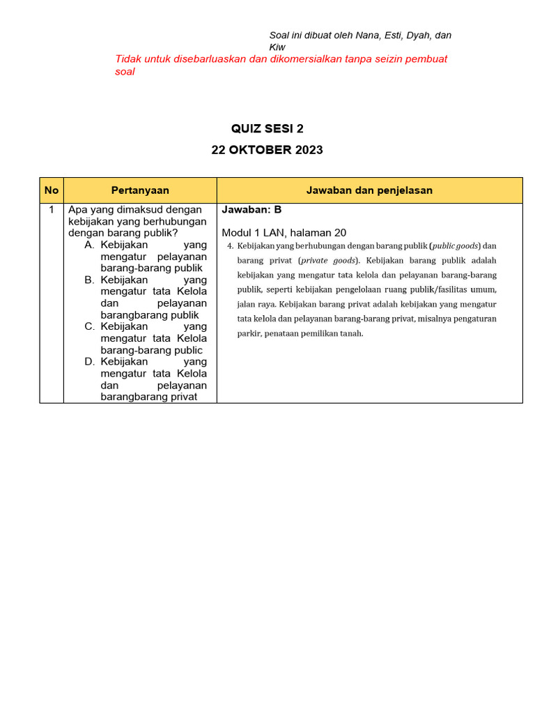 Sesi 2-Soal Dan Jawaban Quiz | PDF