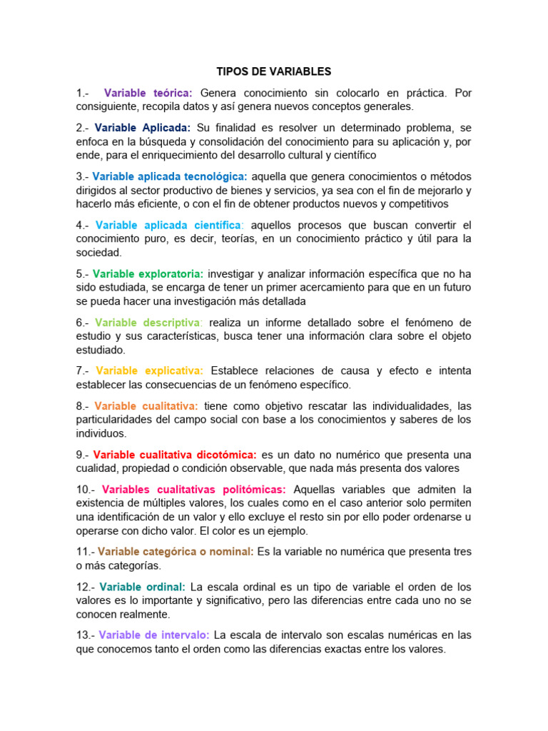 Tipos de Variables | PDF | Variable aleatoria | Experimentar