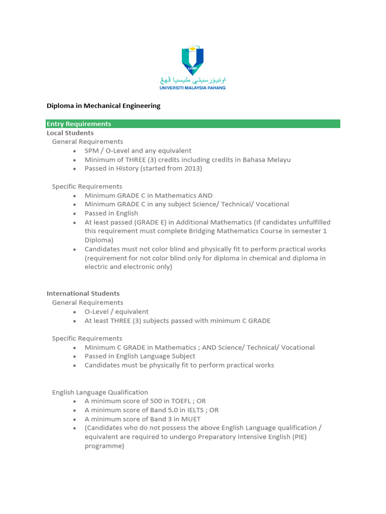 UMP Diploma Entry Requirements v2 | PDF | Diploma | Vocational Education