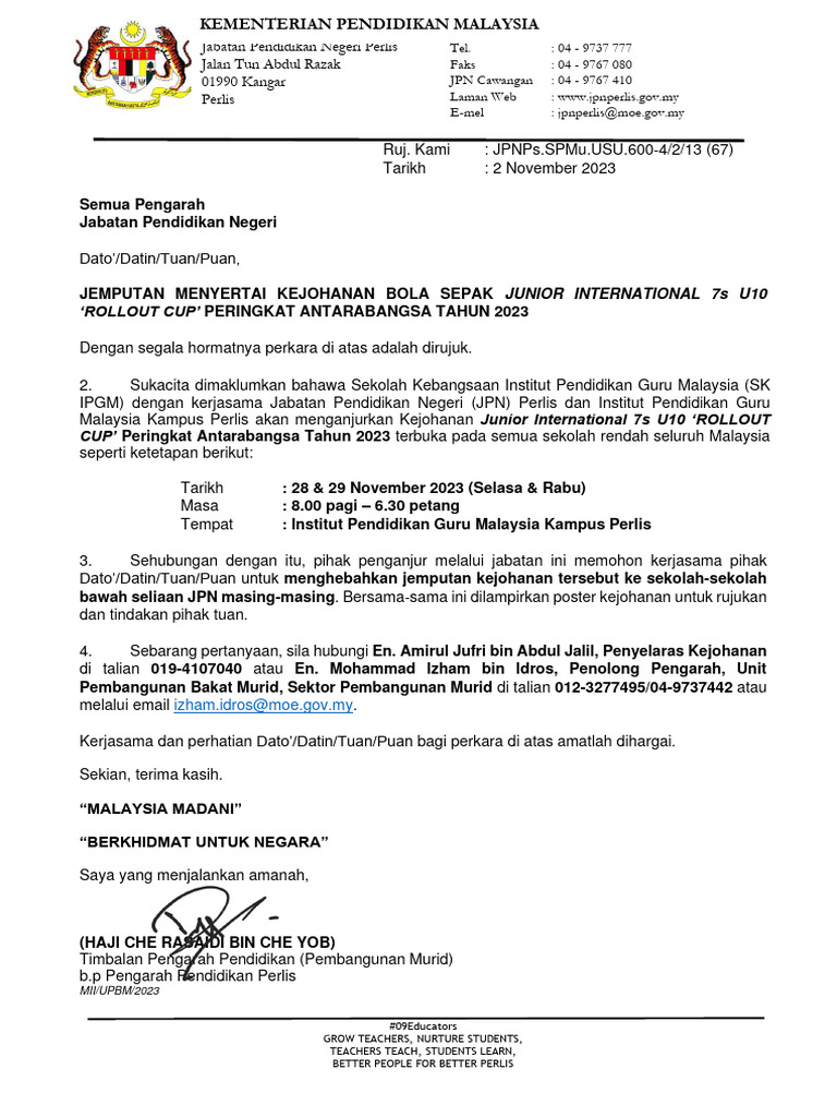 1 Surat Jemputan Kejohanan Junior International 7 - 231106 - 095403 | PDF