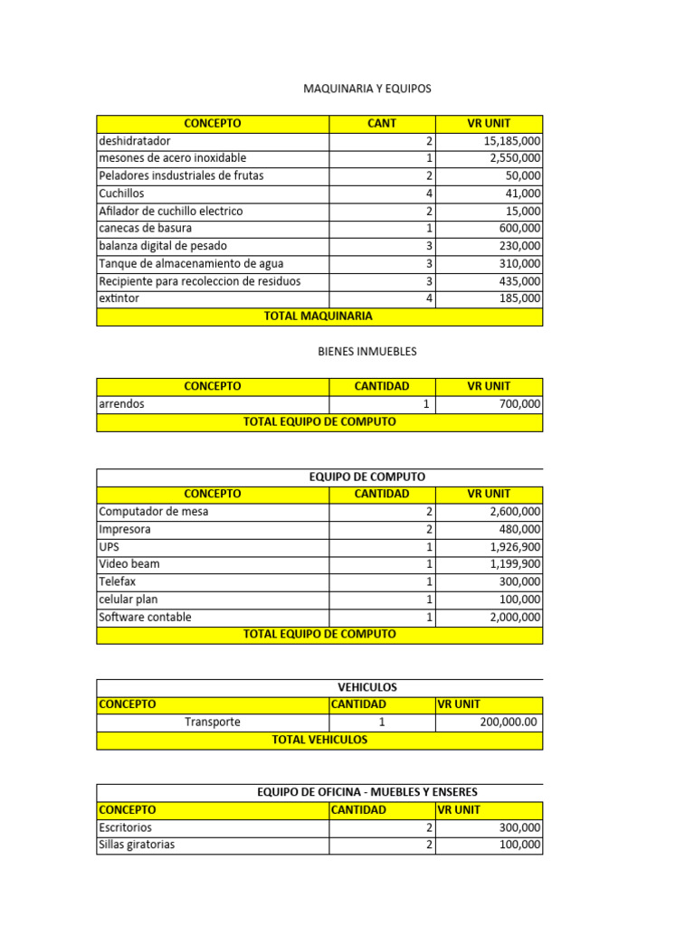 Cuadro Financiero Piña Deshidratada | PDF | Flujo de efectivo | Inversiones