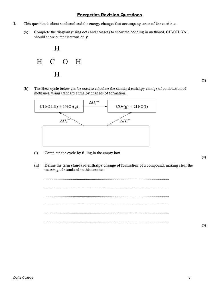 Energetics Revision Questions and Answers | PDF | Enthalpy | Magnesium