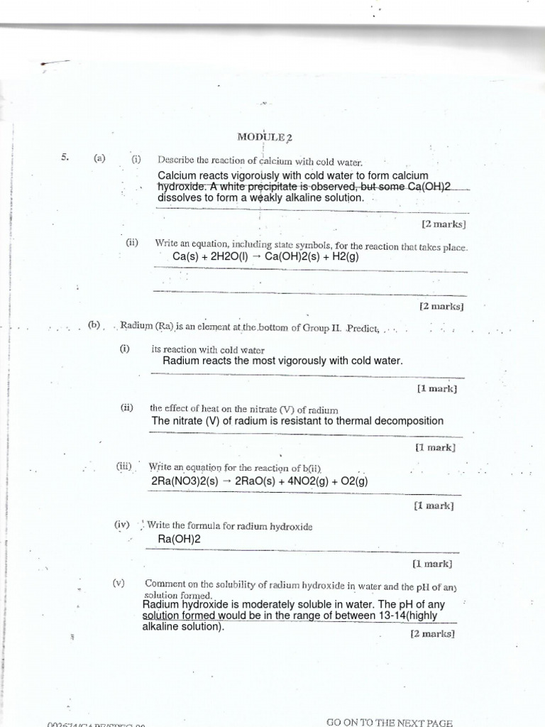 Group 2 Past Papers | PDF | Hydroxide | Calcium