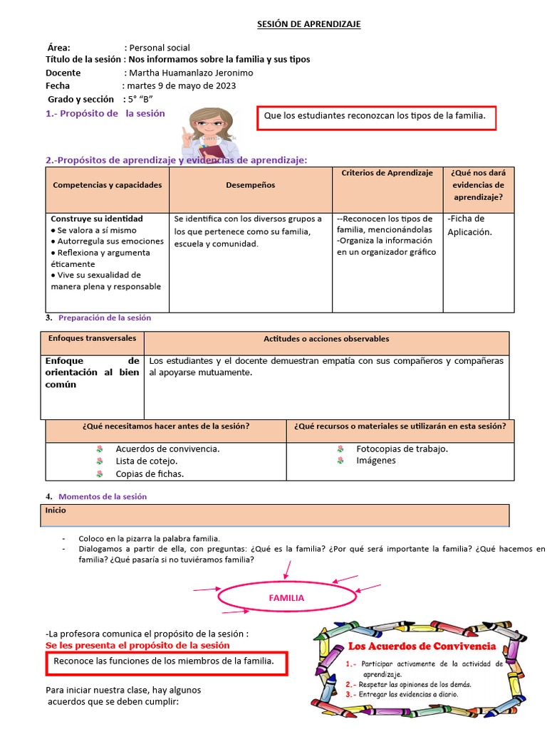Sesion P.S. Tipos de Familia | PDF | Aprendizaje | Evaluación