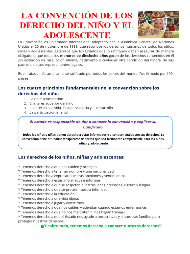 LA CONVENCIÓN DE LOS DERECHO DEL NIÑO Y EL ADOLESCENTE | PDF | Convenio europeo de derechos ...
