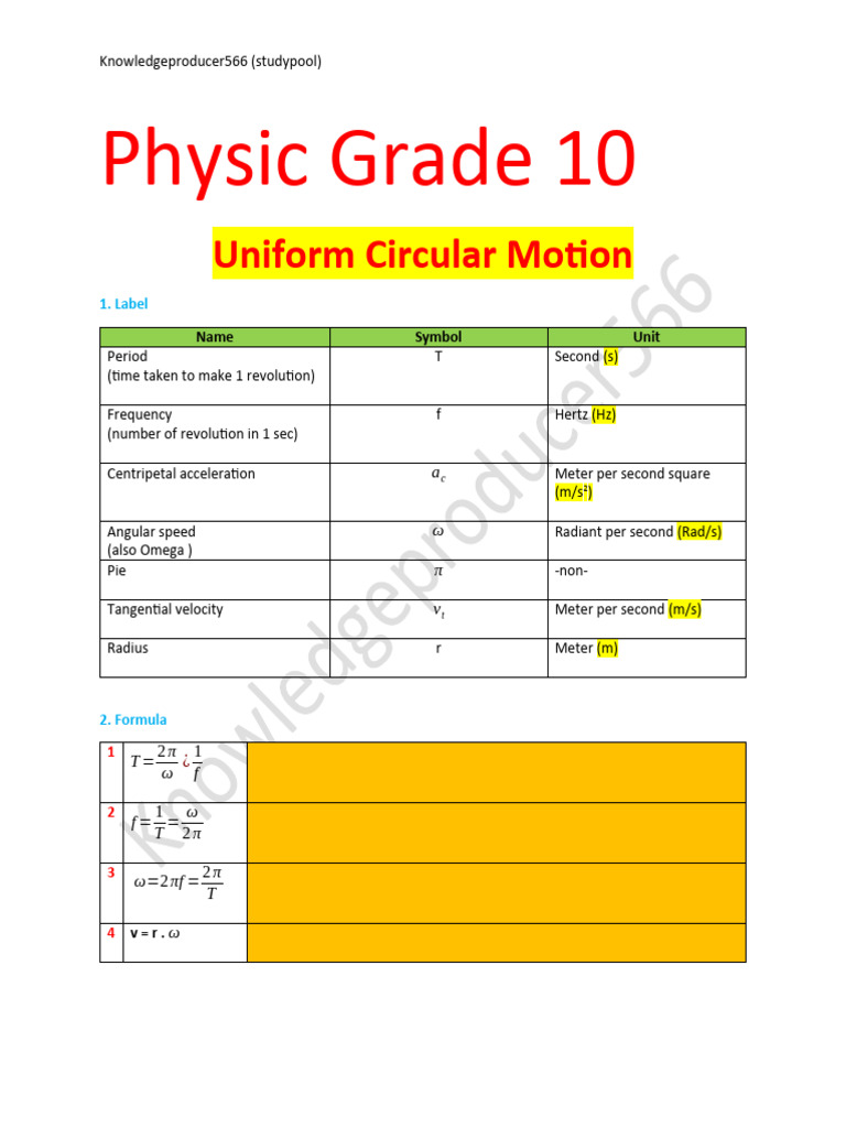 Physic Grade 10 Uniform Circular Motion | PDF