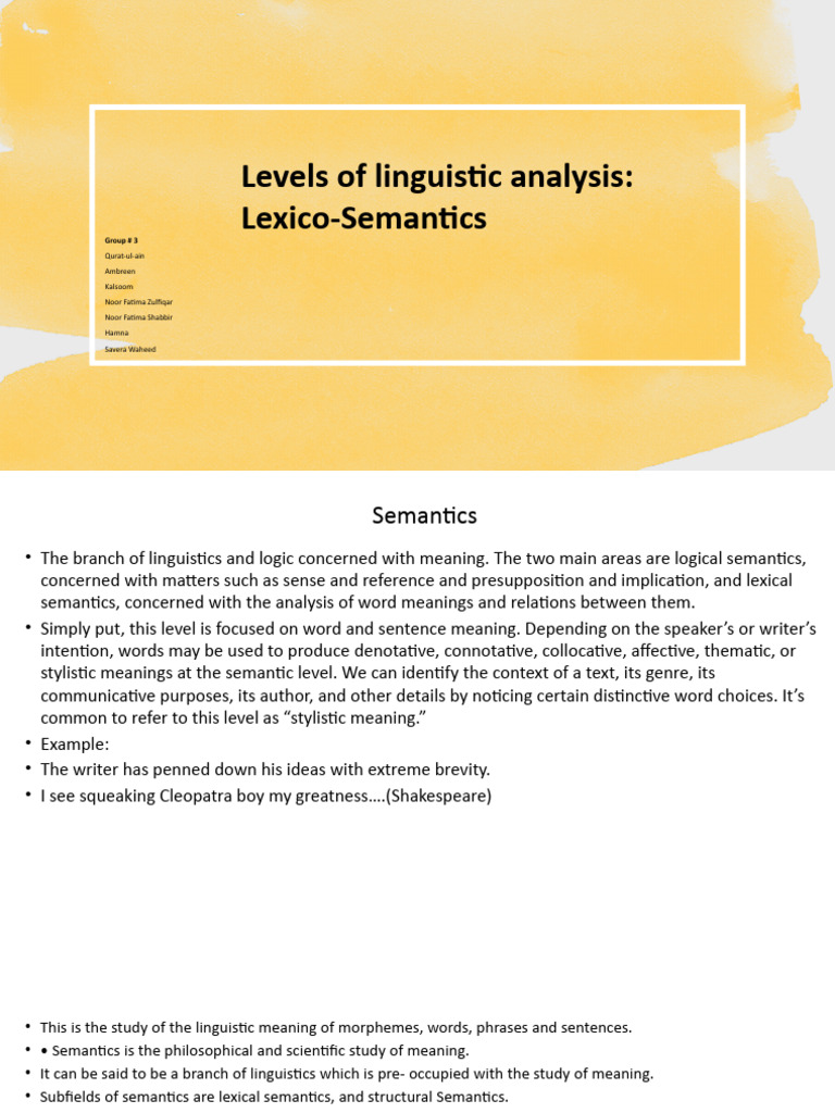 Lexico-Semantics by Group 3 | PDF | Idiom | Linguistics