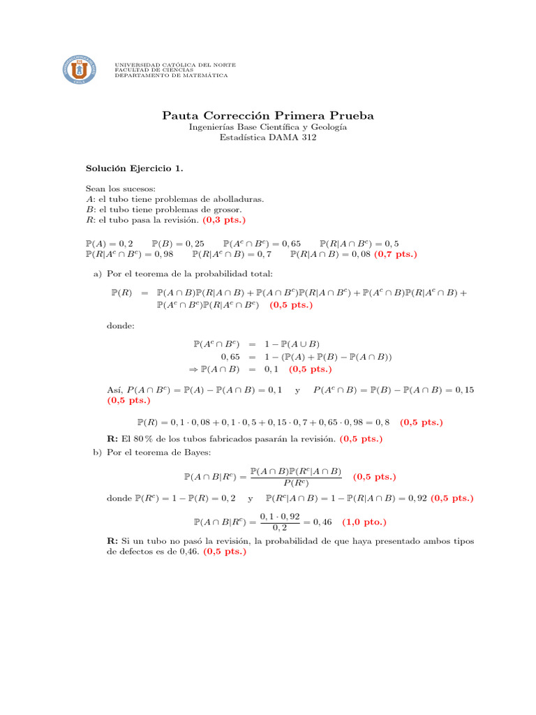 Pauta Prueba 1 2S 2023 | PDF | Matemáticas | Teoría estadística