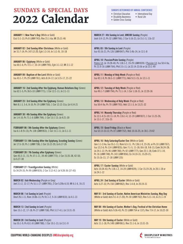SundaysSpecialDays 2PGCalendar 2022 | PDF | Lent | Religious Holidays