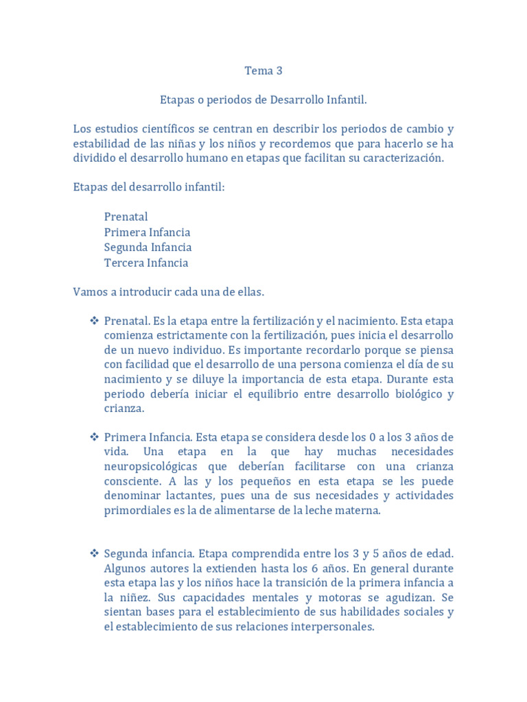 Tema 3 Etapas o Periodos de Desarrollo Infantil. | Descargar gratis PDF | Desarrollo infantil ...