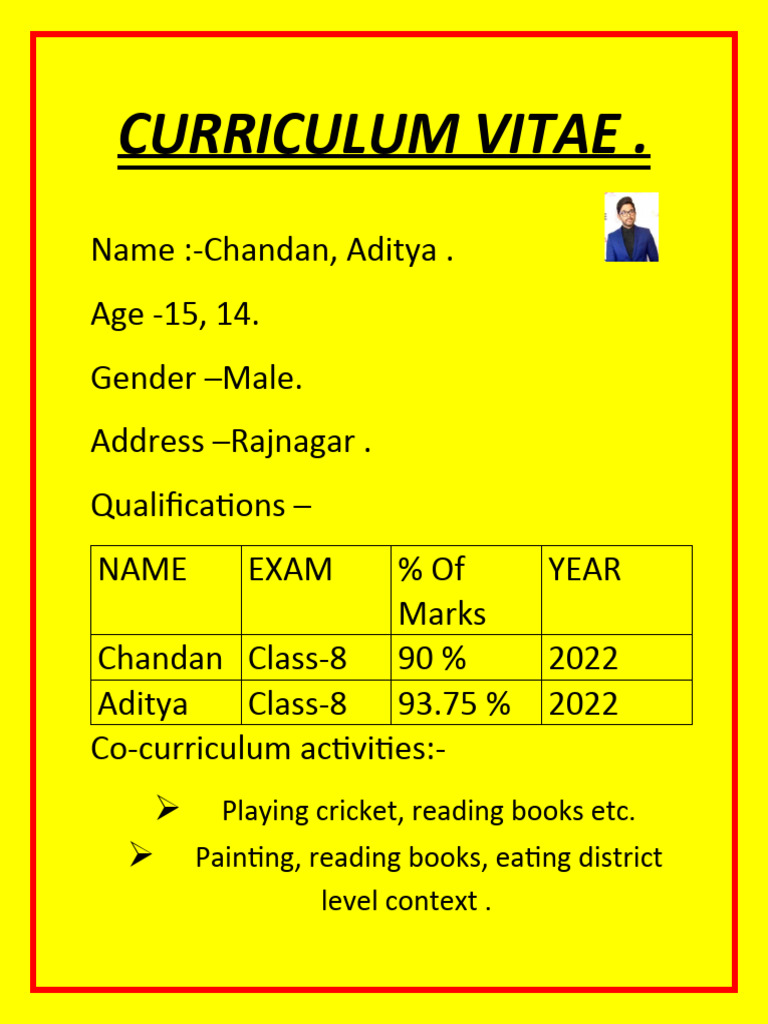 Bio Data of Chandan and Aditya | PDF