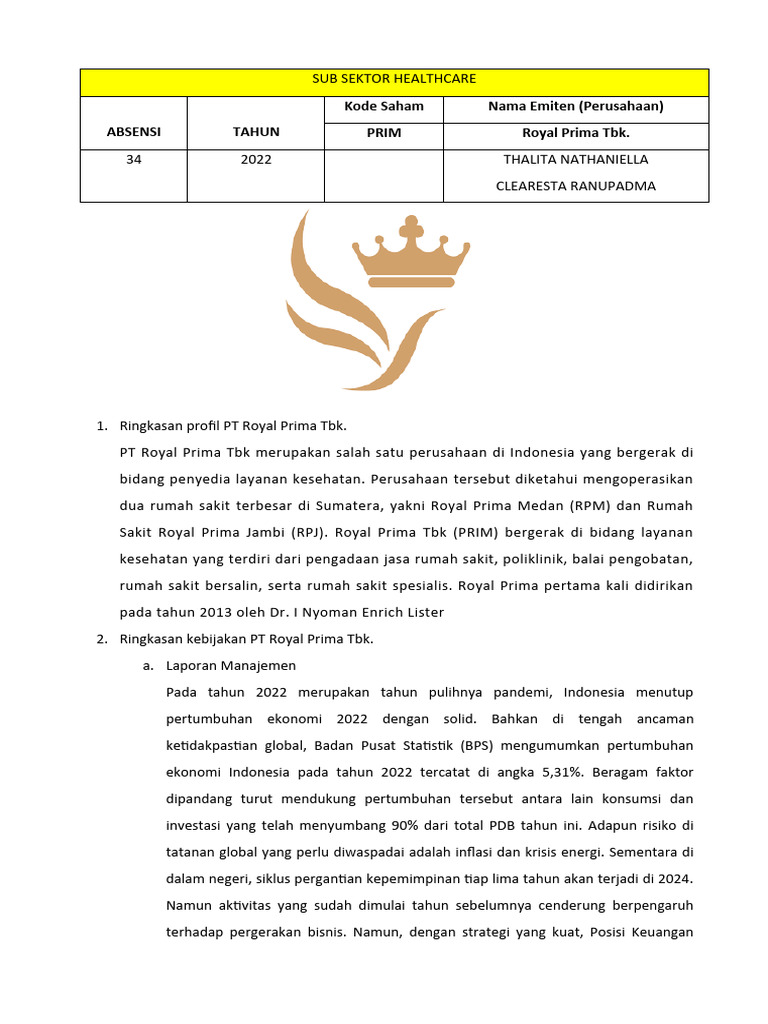Laporan Keuangan PT Royal Prima Tbk | PDF