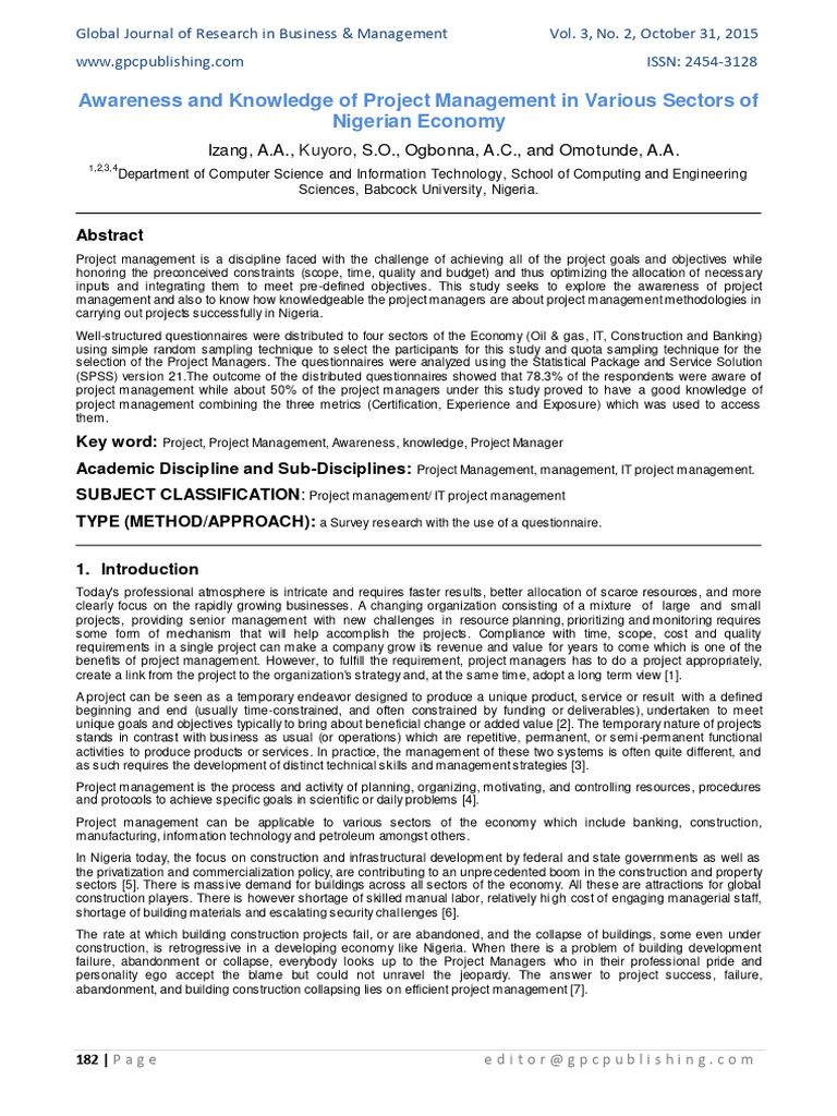 Awareness and Knowledge of Project Manag | PDF | Project Management ...