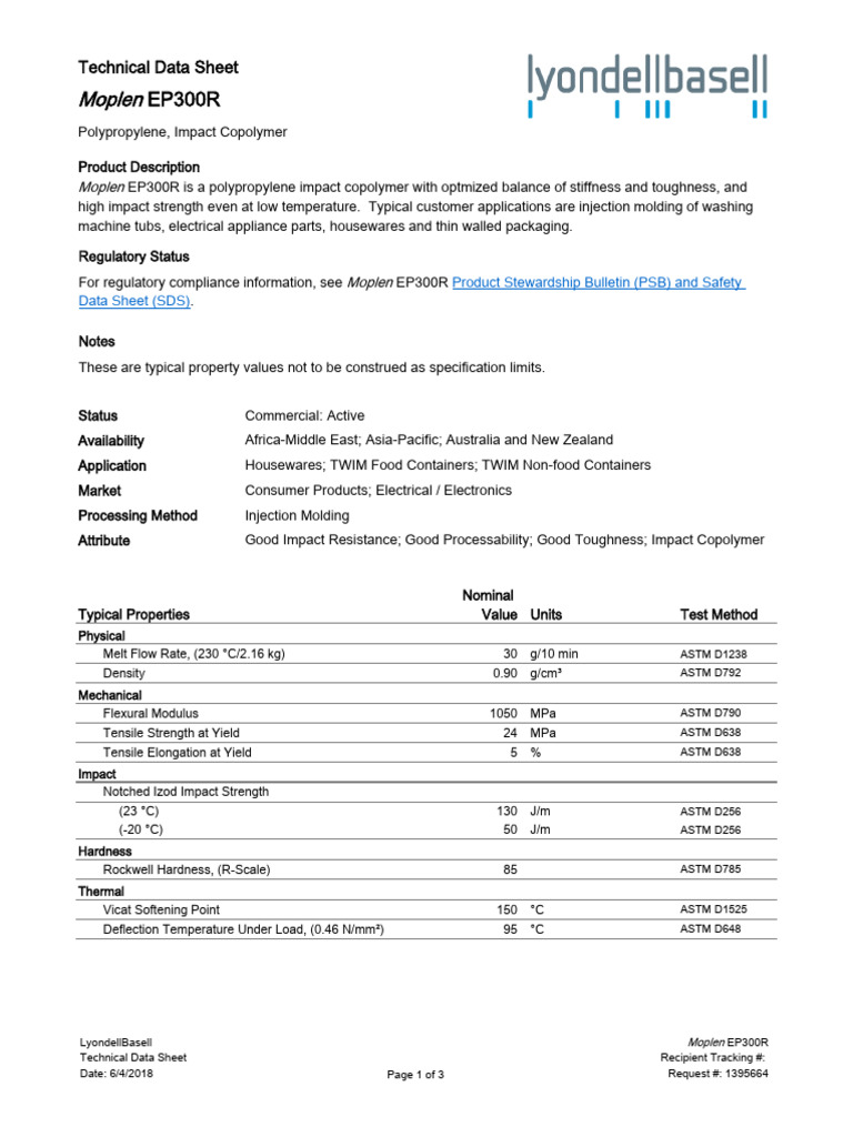 Lyondell Basell Moplen EP300R | PDF | Medical Device | Strength Of ...