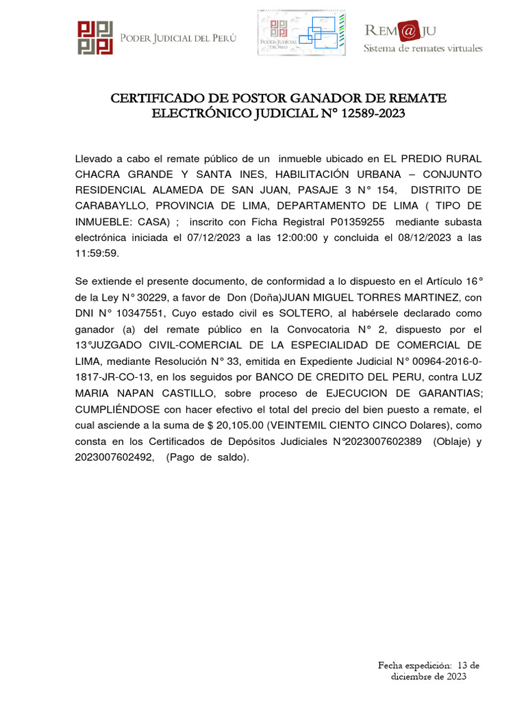 certificado-postor-ganador-12589 | PDF