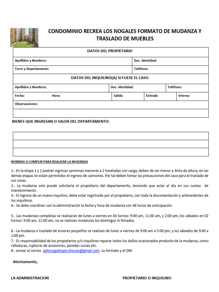 Formato de Mudanzas Actual 2023 | PDF