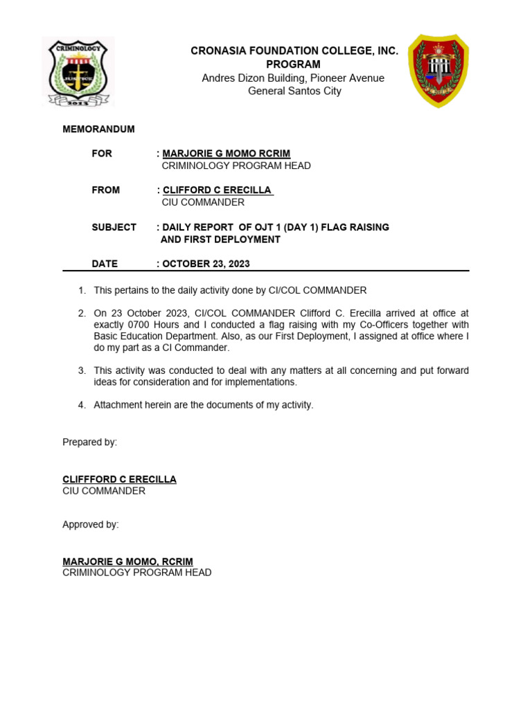 Accomplishment-Report-Erecilla October 23 | PDF | Military