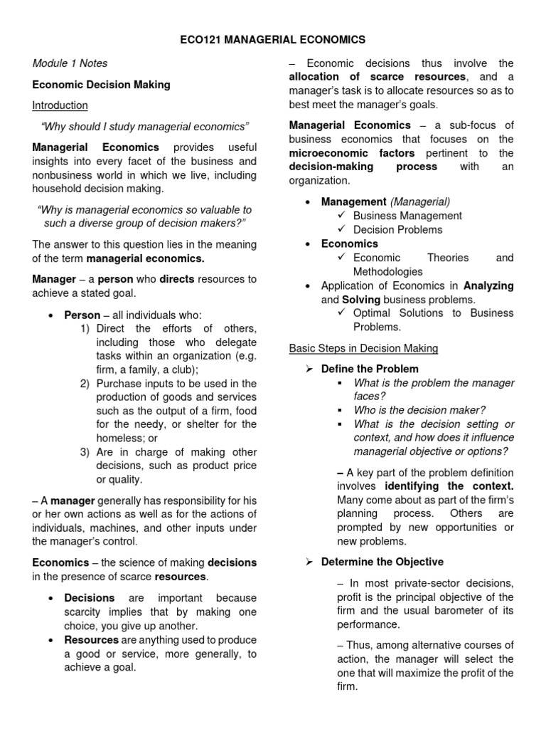 Module 1 Notes Pdf Economics Decision Making